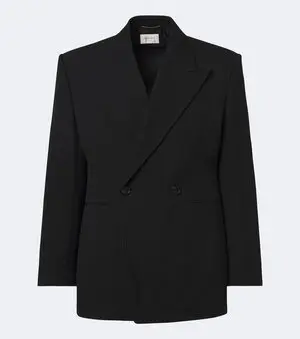 Saint Laurent Chalk Stripe Wool-blend Grain De Poudre Blazer - Black