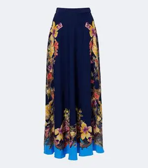 Etro Floral Silk Cr�pe De Chine Maxi Skirt - Blue