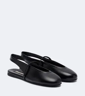Miu Miu Leather Slingback Flats - Black