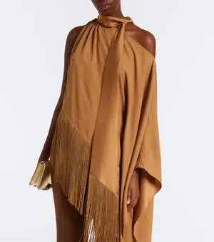 TALLER MARMO Atlas Fringed Scarf-detail Crêpe Cady Blouse - Brown