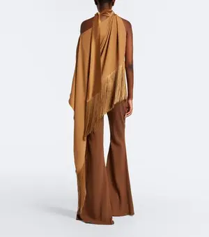 TALLER MARMO Atlas Fringed Scarf-detail Crêpe Cady Blouse - Brown