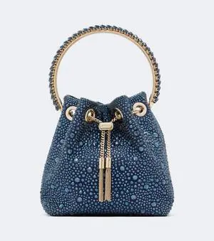 JIMMY CHOO Bon Bon Embellished Satin Bucket Bag - Blue