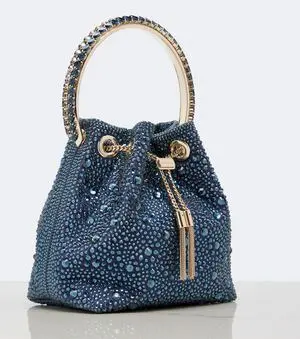 JIMMY CHOO Bon Bon Embellished Satin Bucket Bag