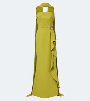 Elie Saab Scarf-detail Embellished Draped Cady Gown - Green