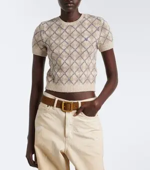 Acne Studios Argyle Cotton-blend Bouclé Cropped Sweater