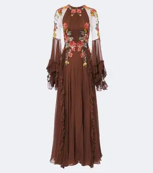 Costarellos Embellished Floral-appliqu� Silk Gown