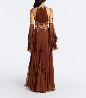 Costarellos Embellished Floral-appliqu� Silk Gown
