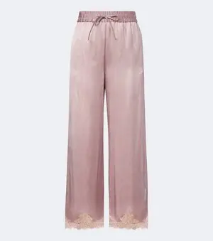 Valentino Garavani Lace-trimmed Silk Crêpe Satin Wide-leg Pants - Pink