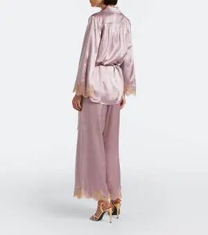 Valentino Garavani Lace-trimmed Silk Crêpe Satin Wide-leg Pants
