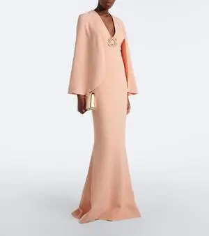 Elie Saab Embellished Caped Cady Gown