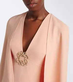 Elie Saab Embellished Caped Cady Gown