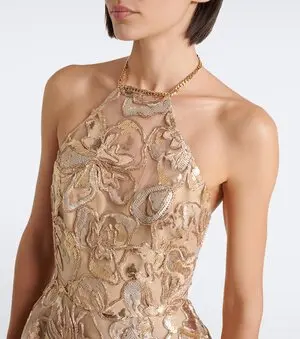 Elie Saab Sequined Halteneck Tulle Gown