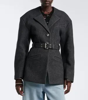 GANNI Belted Wool And Cashmere-blend Blazer