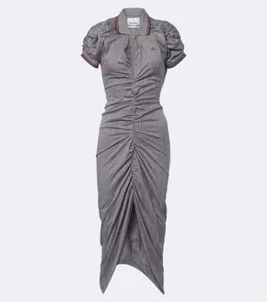 VIVIENNE WESTWOOD Pulling Striped Ruched Cotton Midi Dress - Grey