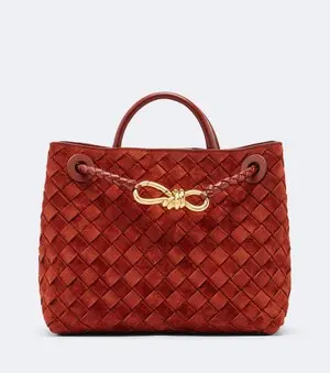 Bottega Veneta Andiamo Intrecciato Small Suede Tote Bag - Orange