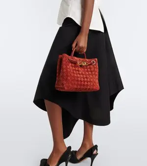 Bottega Veneta Andiamo Intrecciato Small Suede Tote Bag - Orange