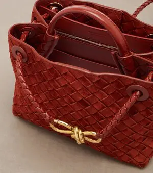 Bottega Veneta Andiamo Intrecciato Small Suede Tote Bag - Orange