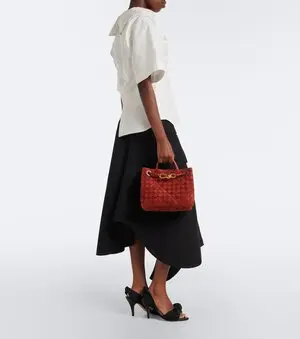 Bottega Veneta Andiamo Intrecciato Small Suede Tote Bag - Orange