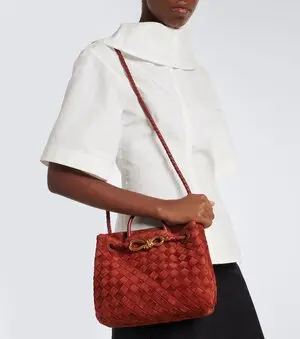 Bottega Veneta Andiamo Intrecciato Small Suede Tote Bag - Orange