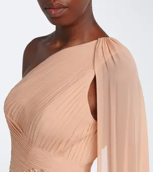 Elie Saab Embellished Plissé One-shoulder Silk Gown