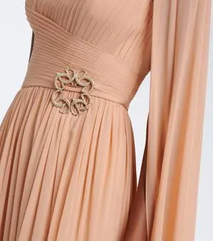 Elie Saab Embellished Plissé One-shoulder Silk Gown