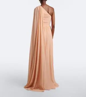 Elie Saab Embellished Plissé One-shoulder Silk Gown
