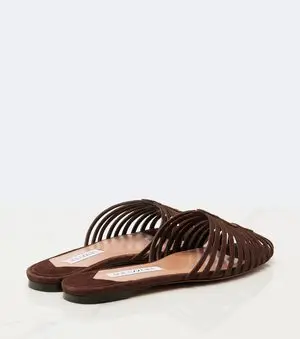 AQUAZZURA Sweet Surrender Suede Mules - Brown
