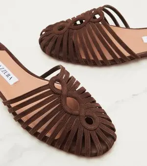 AQUAZZURA Sweet Surrender Suede Mules - Brown