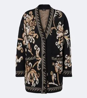 Etro Jacquard Wool Cardigan - Black