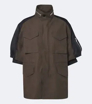 Sacai Cotton Field Jacket In Khaki X Navy - Green