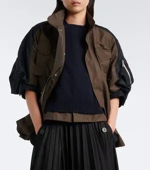 Sacai Cotton Field Jacket In Khaki X Navy