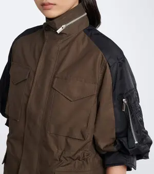 Sacai Cotton Field Jacket In Khaki X Navy
