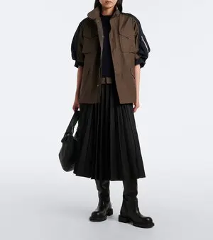 Sacai Cotton Field Jacket In Khaki X Navy