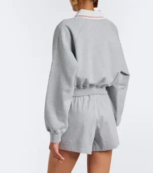 Versace Cropped Cotton Jersey Polo Shirt With Embroidered Collar - Grey