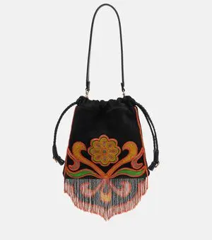 Etro Kalispera Small Beaded Suede Shoulder Bag - Black