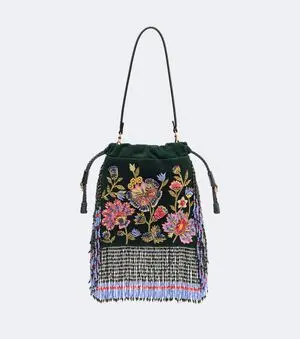 Etro Kalispera Small Beaded Suede Shoulder Bag - Green