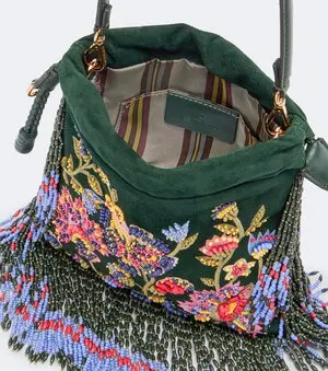 Etro Kalispera Small Beaded Suede Shoulder Bag - Green