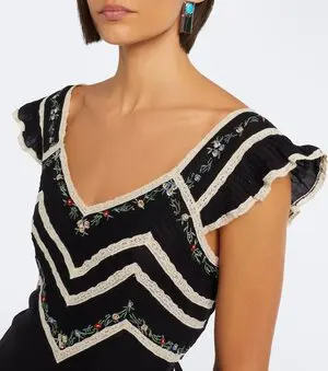 Rixo Diaz Embroidered Lace-trimmed Mini Dress - Black