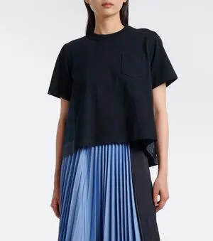 Sacai Cotton Jersey And Denim T-shirt - Blue