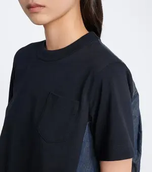 Sacai Cotton Jersey And Denim T-shirt - Blue