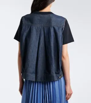 Sacai Cotton Jersey And Denim T-shirt - Blue