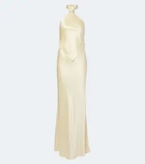 Retrofete Ester Halterneck Satin Gown - Yellow