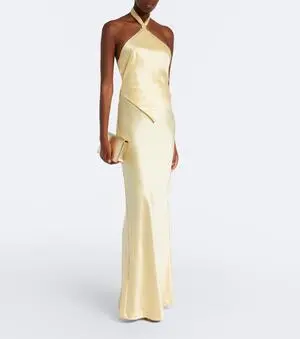 Retrofete Ester Halterneck Satin Gown - Yellow