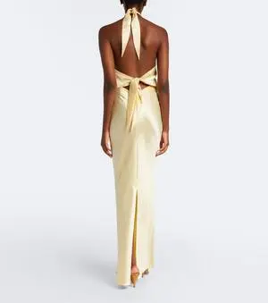 Retrofete Ester Halterneck Satin Gown - Yellow