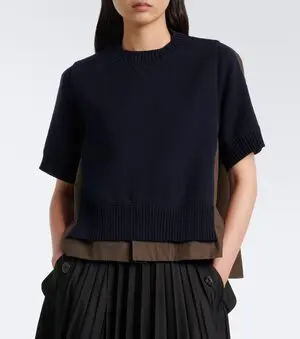 Sacai Knitted Cotton And Cashmere-blend Top - Black