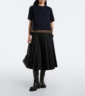 Sacai Knitted Cotton And Cashmere-blend Top - Black
