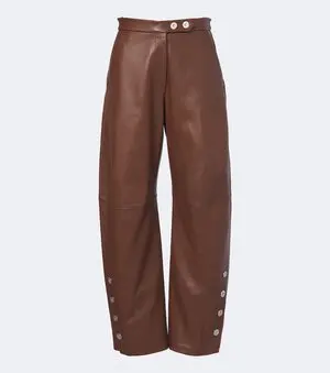 Sportmax Leather Barrel-leg Pants - Brown