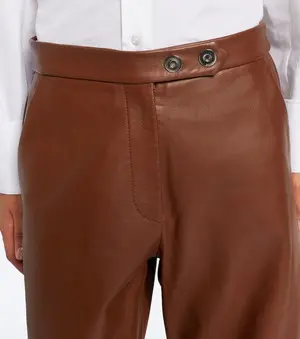 Sportmax Leather Barrel-leg Pants - Brown