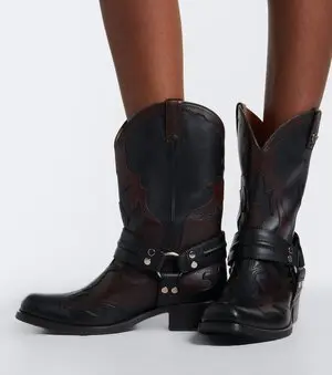 Versace Sylvester Leather Cowboy Boots - Black