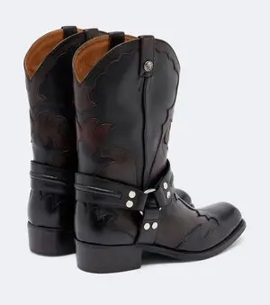Versace Sylvester Leather Cowboy Boots - Black
